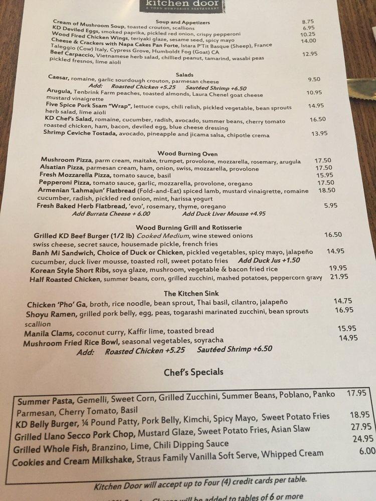 Menu at Kitchen Door pub & bar, Napa