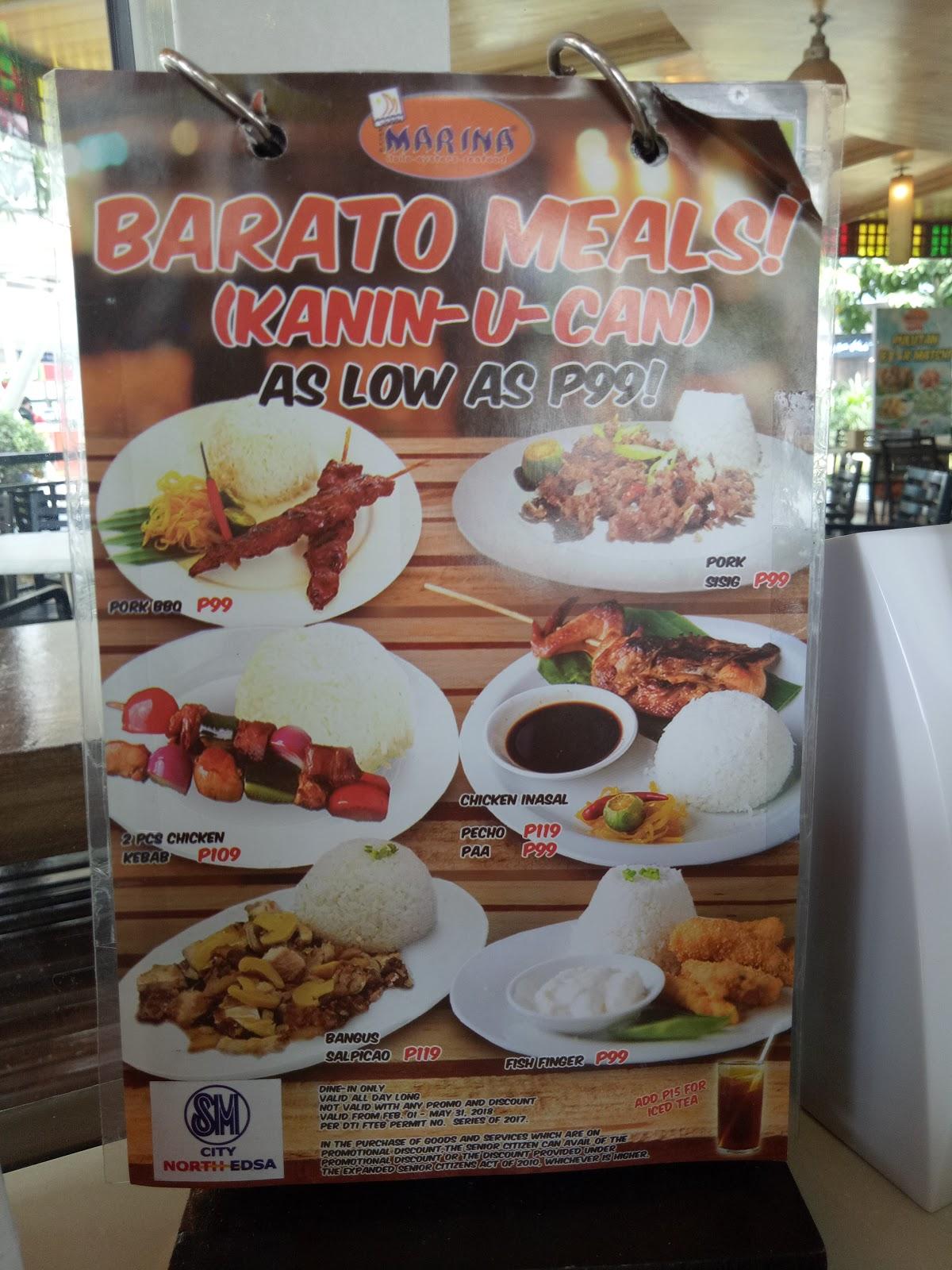 Menu at Marina@Sky Garden restaurant, Quezon City, M24H+FVC