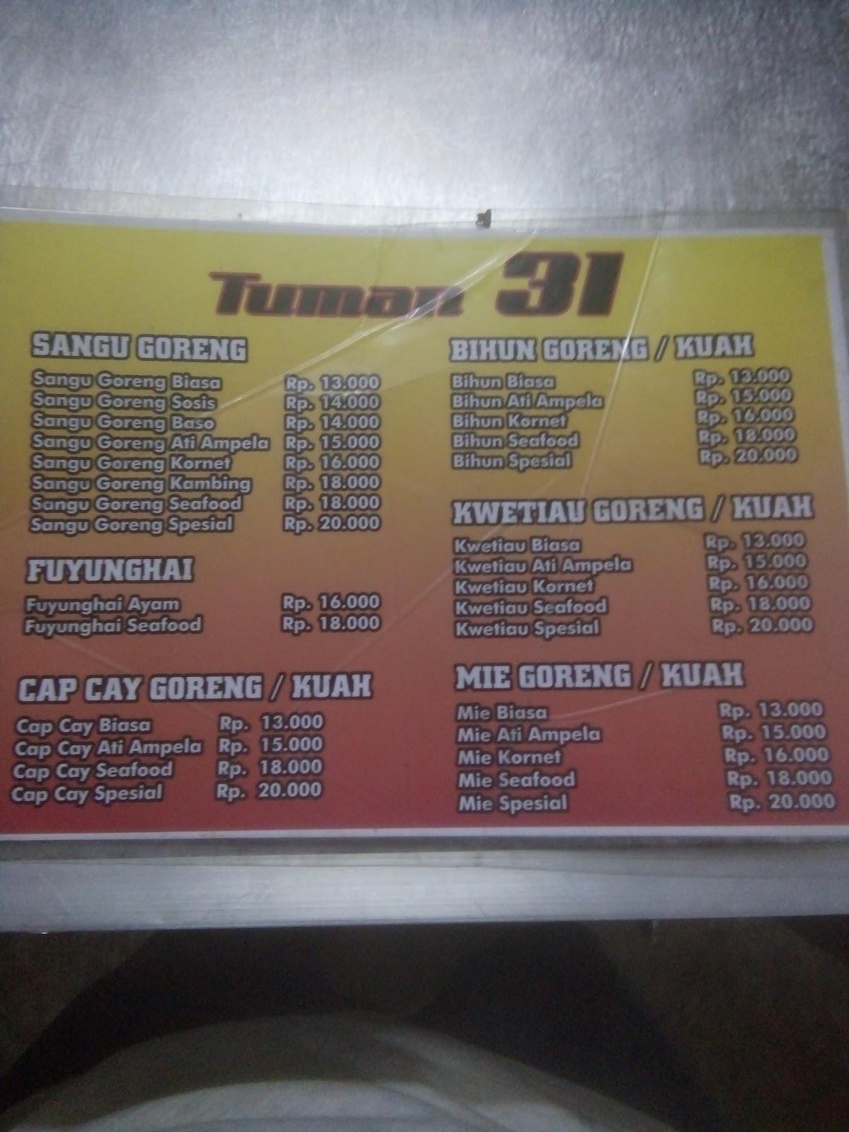 Menu at Nasi Goreng Tuman restaurant, Bandung