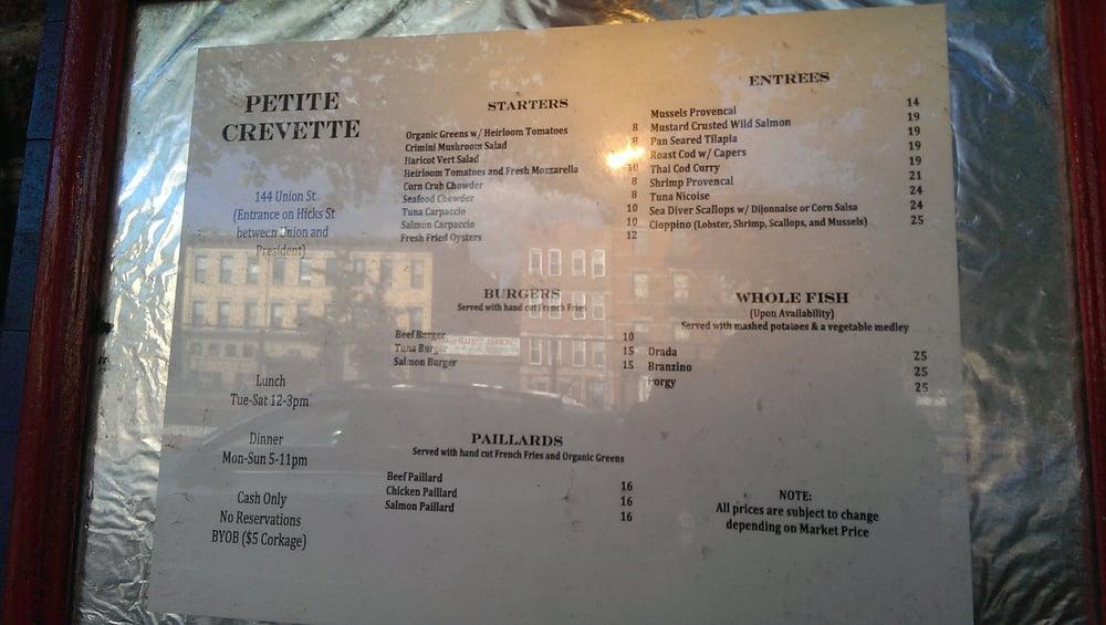 Menu at Petite Crevette restaurant, New York City, 144 Union St