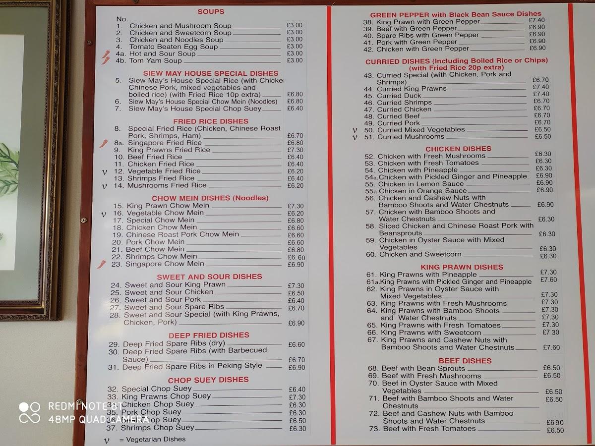 Menu at Siew May fast food, Dawlish