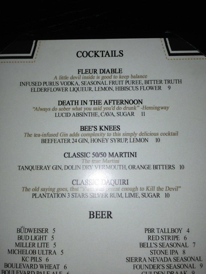 Menu at Kill Devil Club, Kansas City