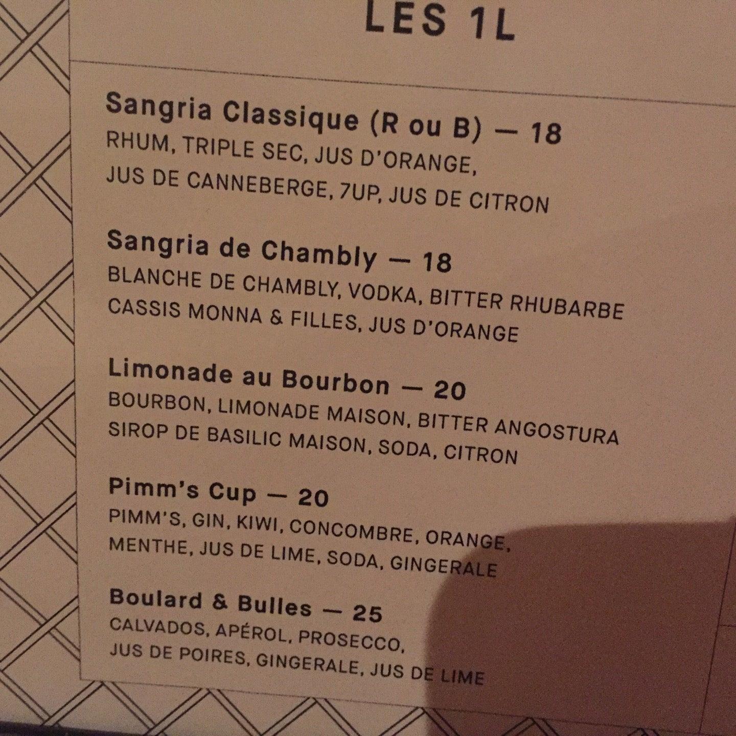 Menu at Bar Palco, Montréal