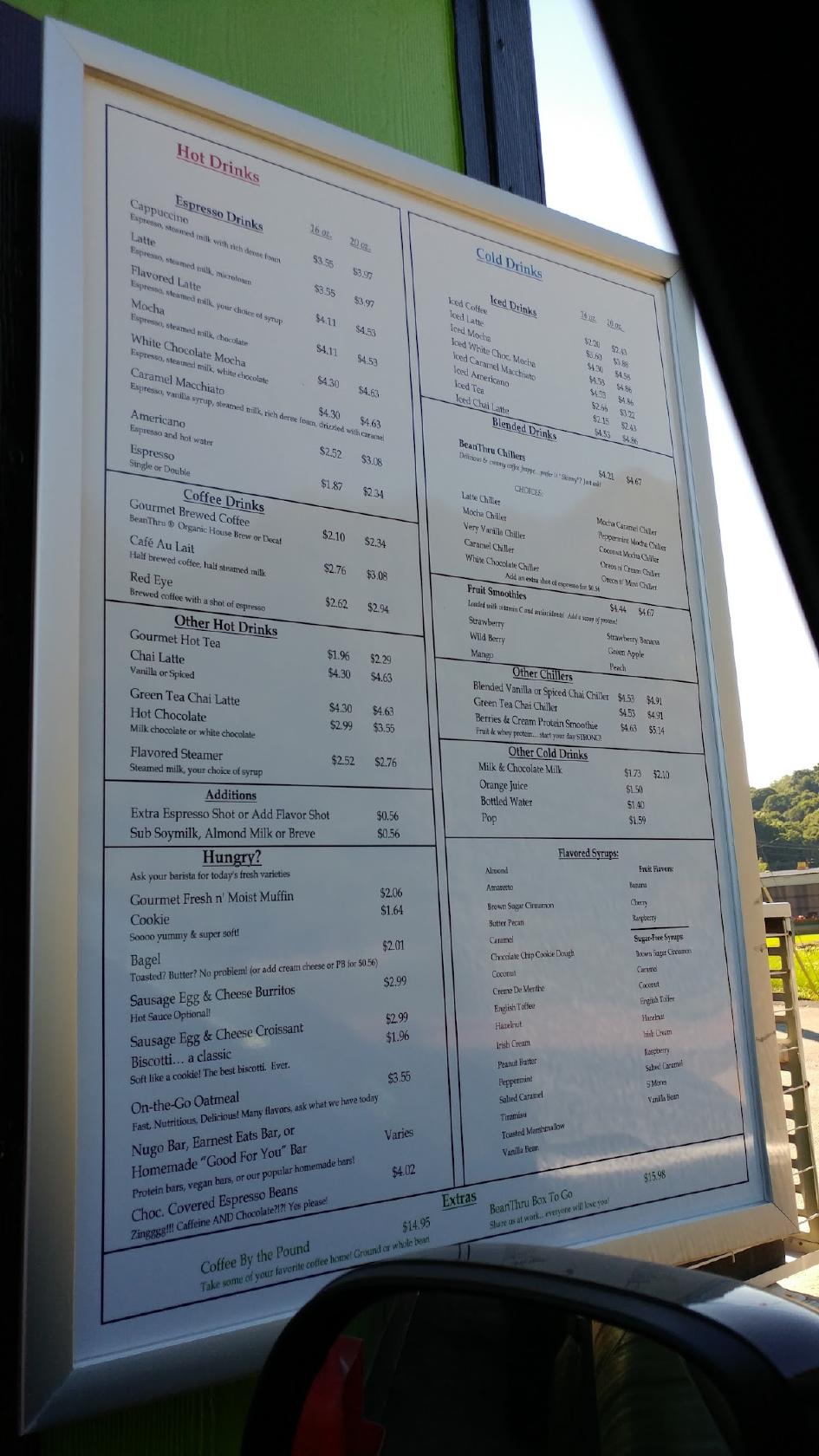 Menu at BeanThru - Drive-thru Coffee & Espresso pub & bar, Glenshaw ...
