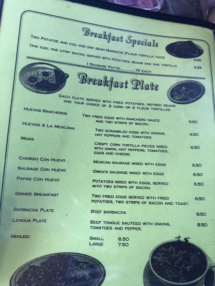 Menu at Bigotes restaurant, Arlington, E Abram St