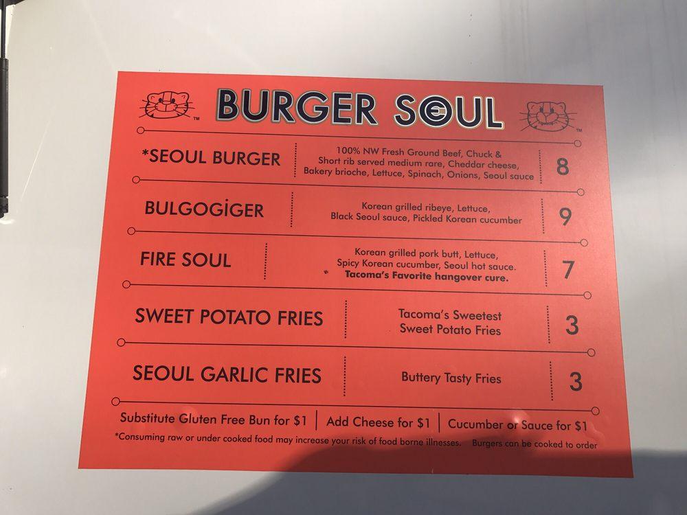 Carta del restaurante Burger Seoul, Tacoma