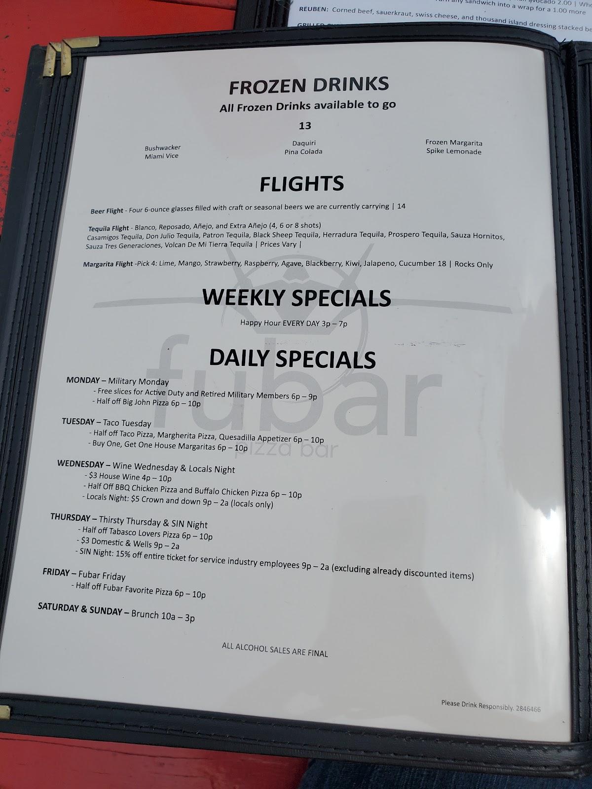 Menu at FUBAR Pizza Bar, Fort Walton Beach