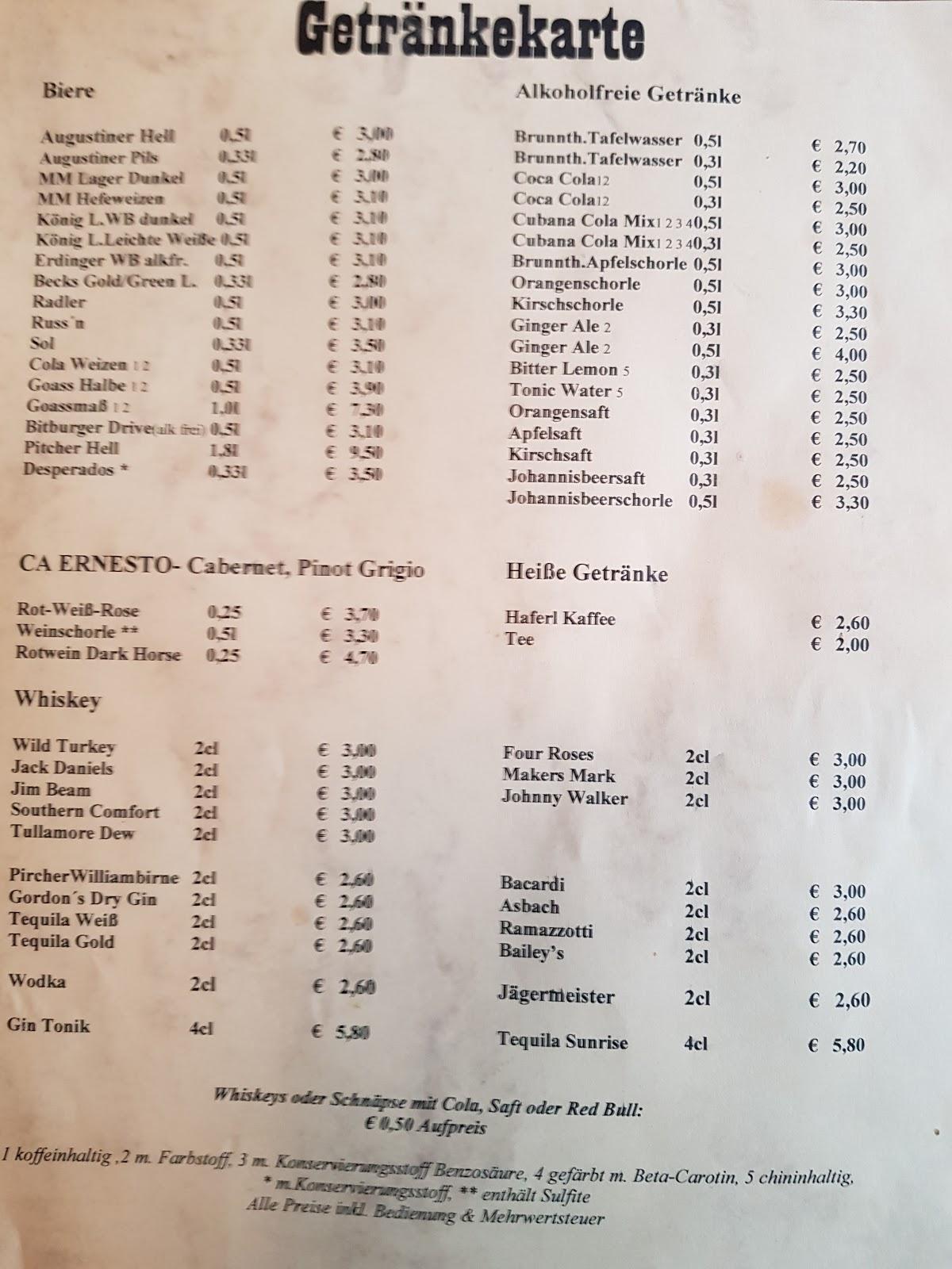 Menu at Four Corners Music Hall & Restaurant, Untermeitingen
