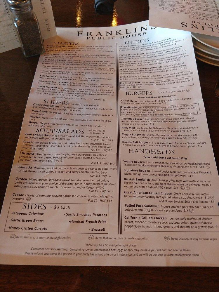 Menu at Franklins Public House, Palos Heights