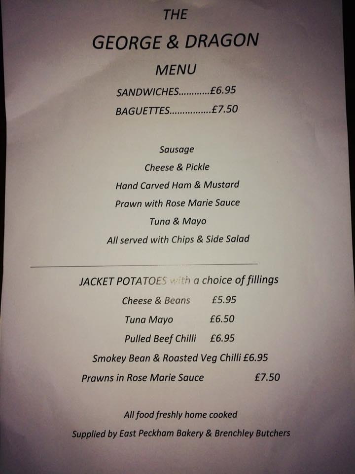 Menu at George & Dragon pub & bar, Tonbridge