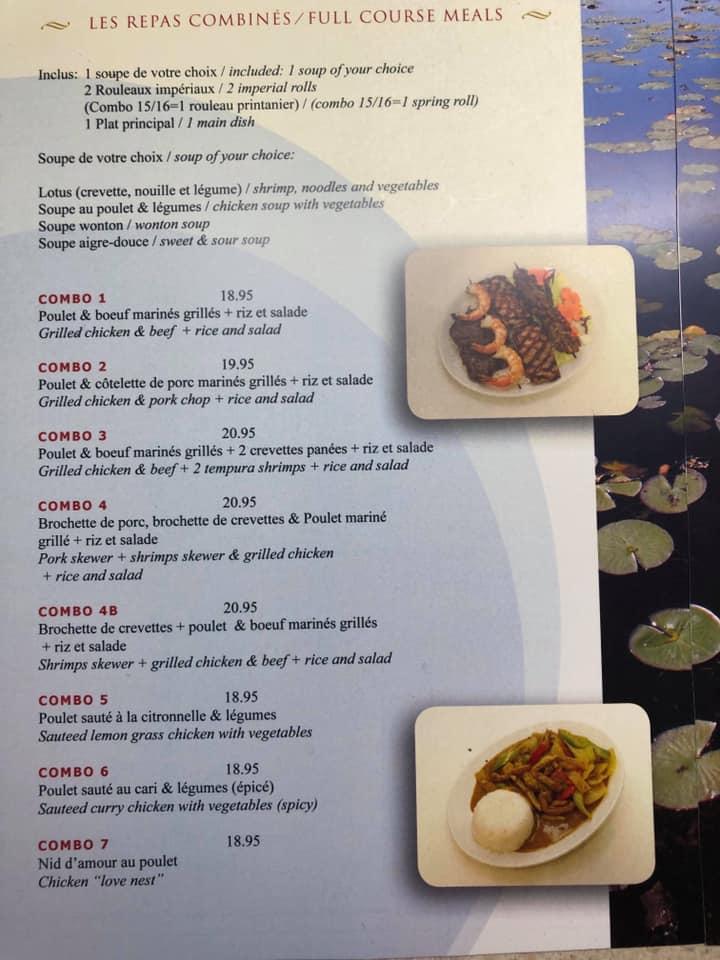 Menu au Le Lotus restaurant, Châteauguay