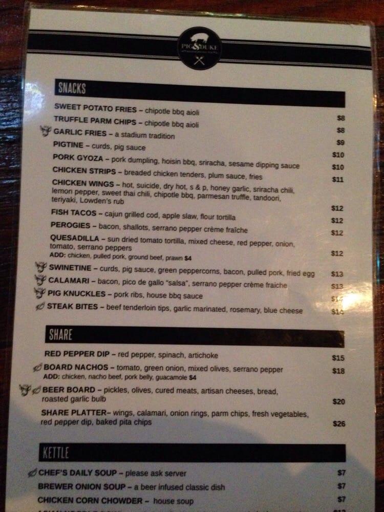 Menu at Pig & Duke Neighbourhood Pub, Calgary, 12 Ave SW