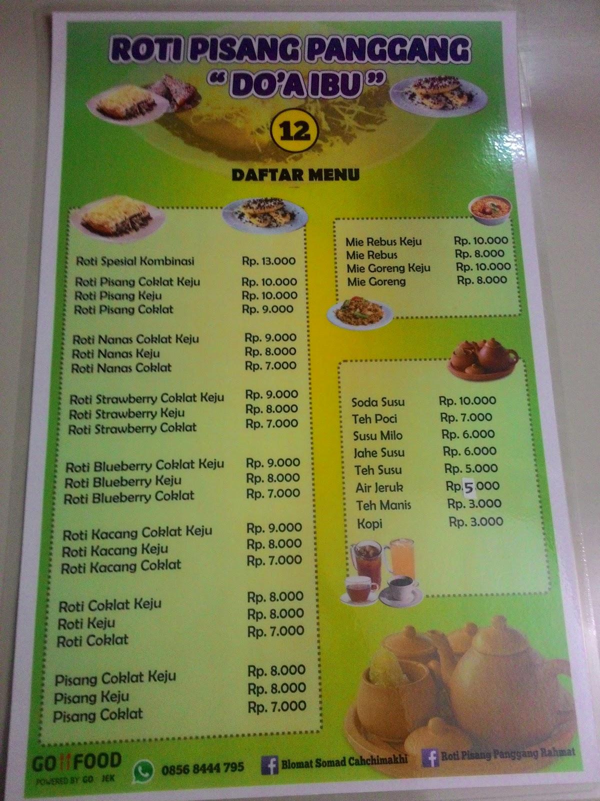 Menu at ROTI PISANG PANGGANG DO'A IBU 12 restaurant, Tegal
