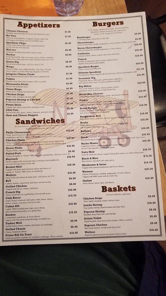 Menu at Speedway 805 Grill & Bar, Grand Forks