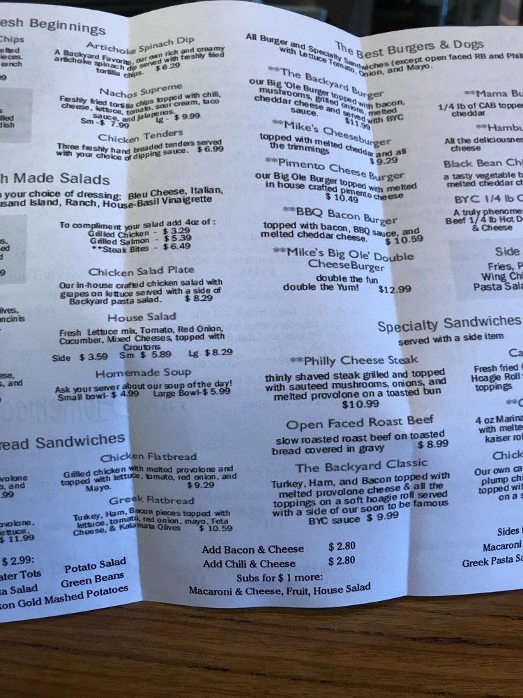 Menu at Mama Henry’s restaurant, West Columbia