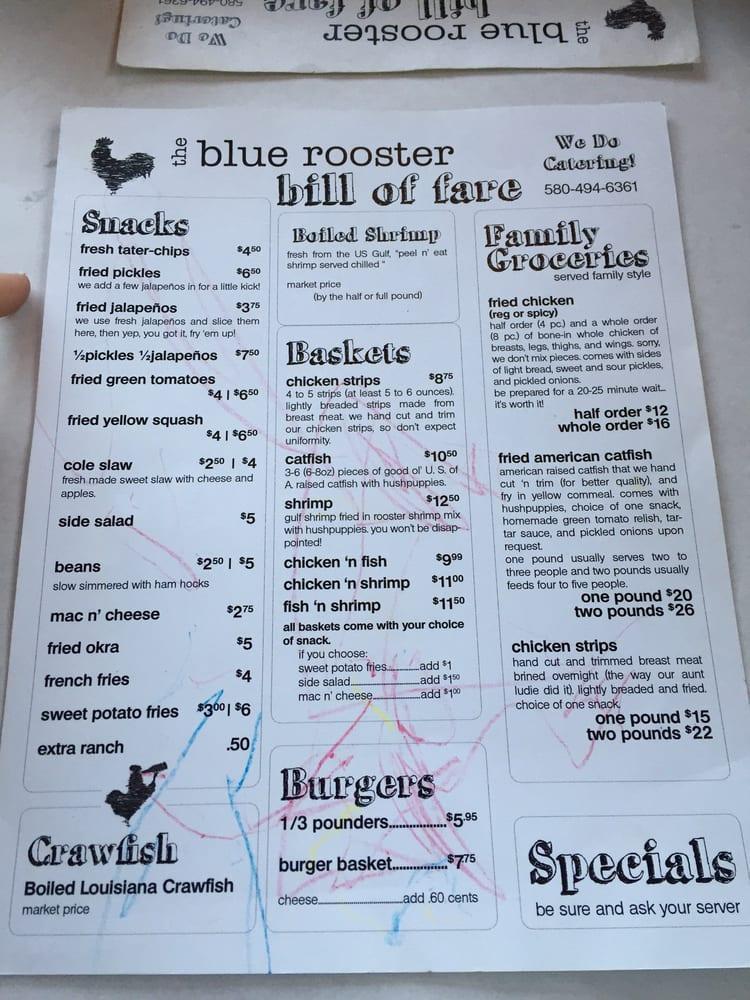 Menu at The Blue Rooster Restaurant, Broken Bow, N US Hwy 259