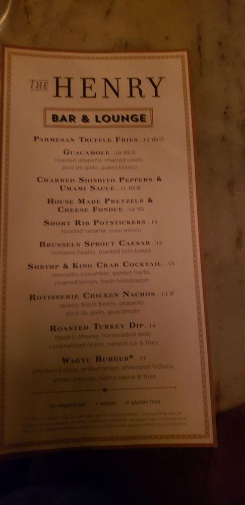 Menu at The Henry restaurant, Dallas, N Akard St Suite 250