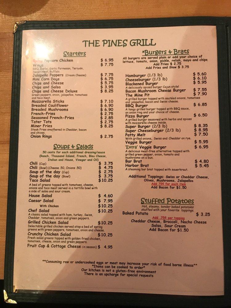 Menu at The Pines Restaurant, Copper Harbor