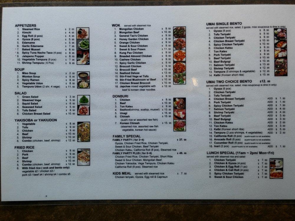 Menu at Umai Bento restaurant, Spanaway