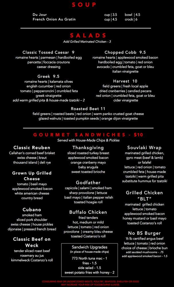 Menu at 773 North pub & bar, Grand Island