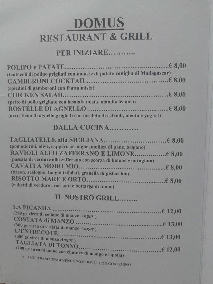 Speisekarte von Domus Restaurant and Grill, Modica