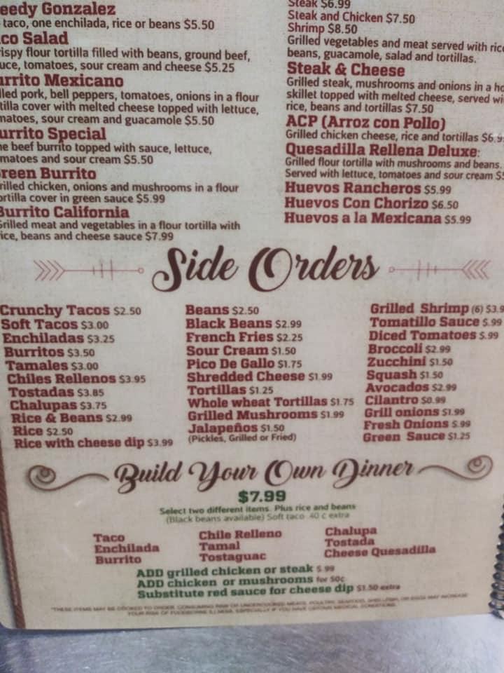 Menu at El Rodeo Mexican Grill restaurant, Dunlap