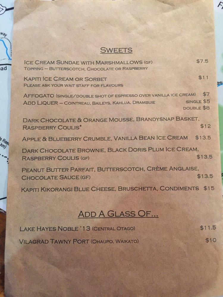 Menu at HUHU Cafe, Waitomo