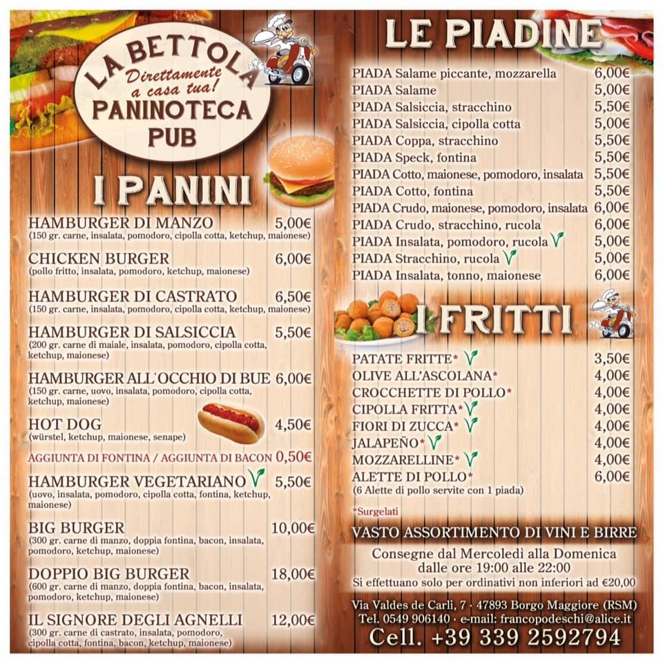Menu da La Bettola pub & bar, Cailungo