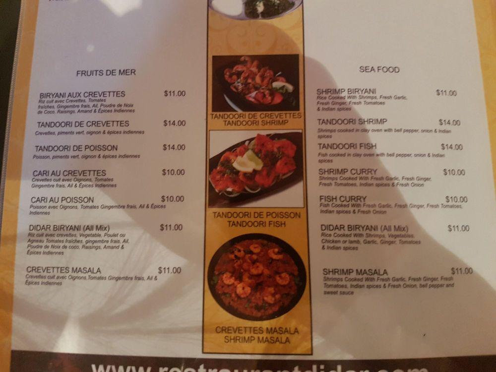 Menu at Restaurant Didar, Montréal