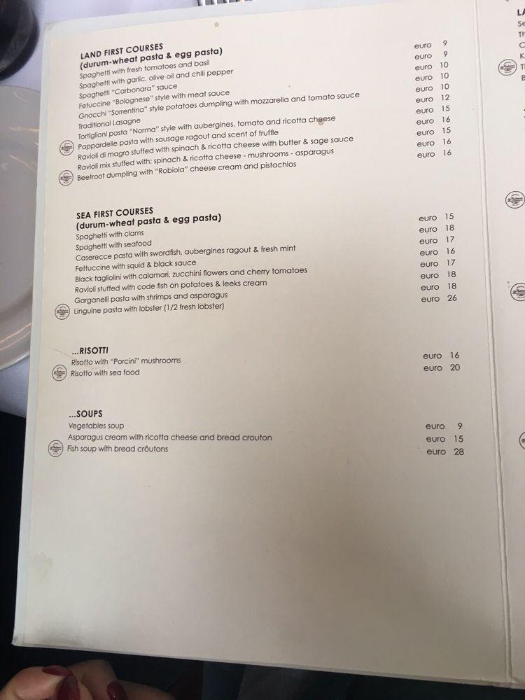Menu at Ristorante Nabucco, Milan