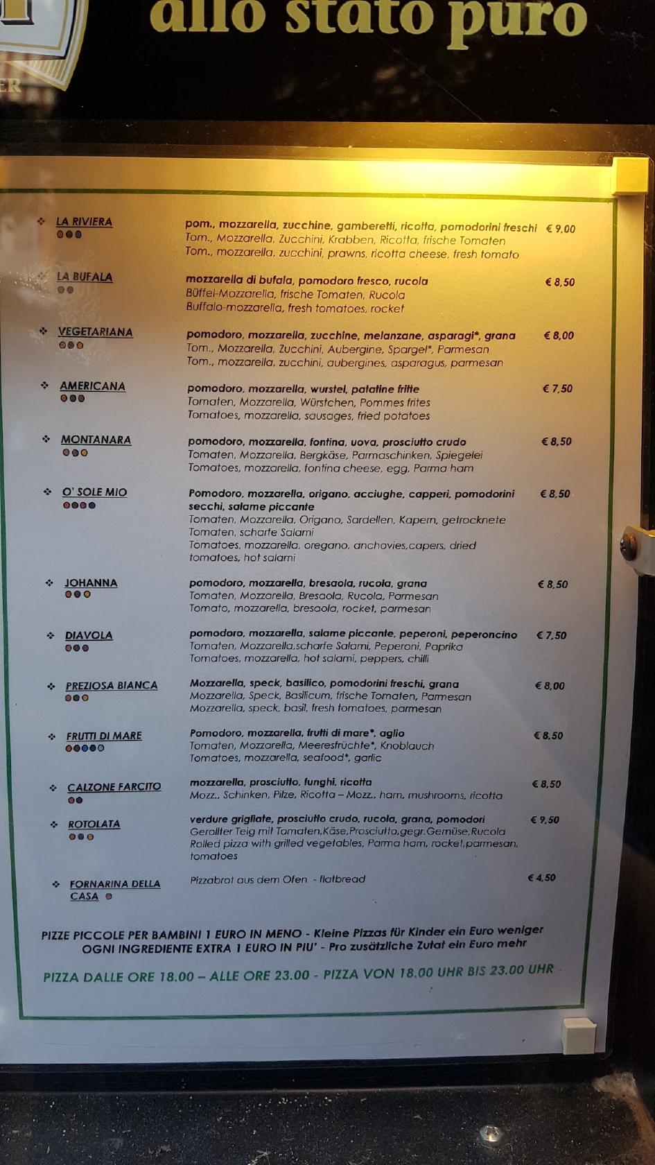 Speisekarte von Sano Banano pizza, Cannero Riviera