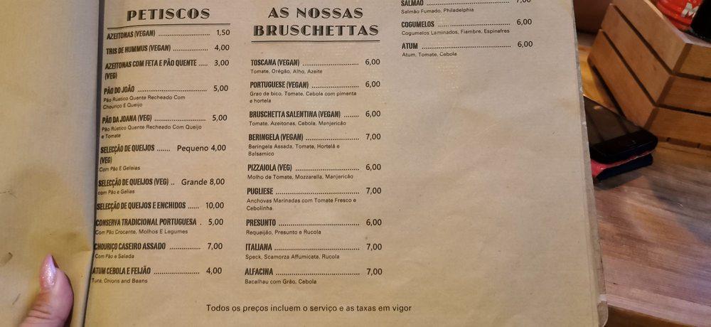 Menu at Tasca Mastai pub & bar, Lisbon