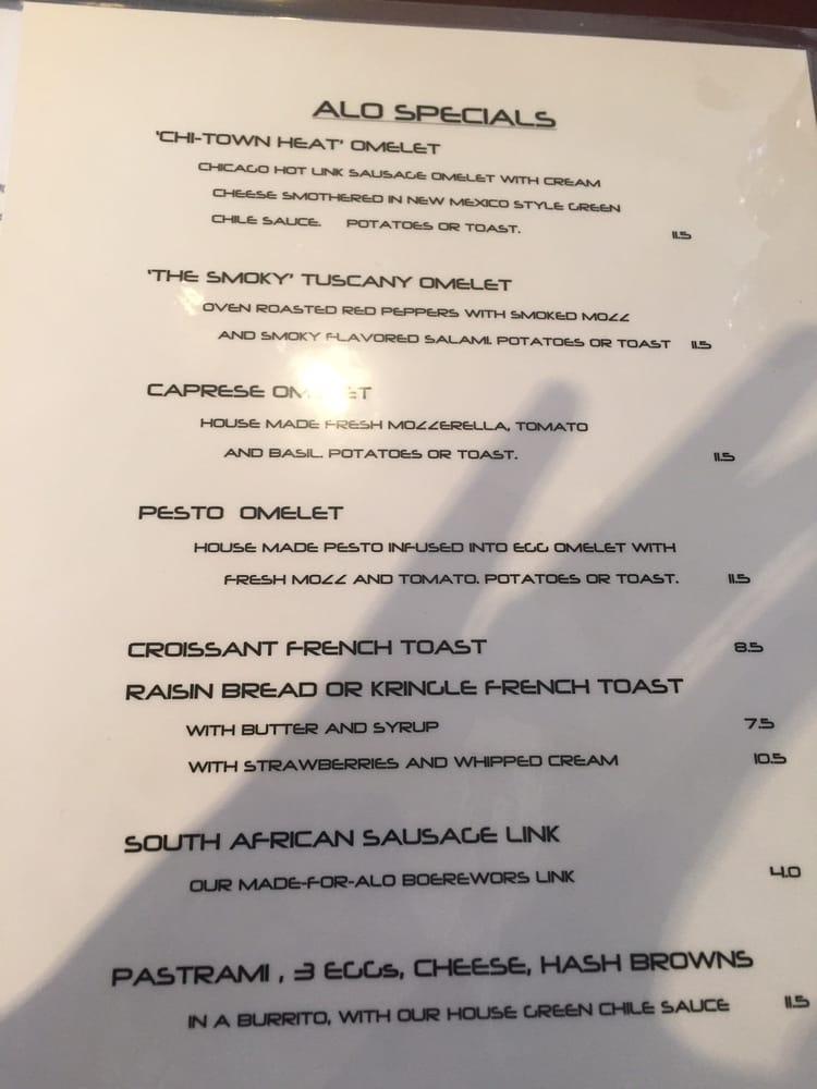 Menu at Alo Cafe, Scottsdale
