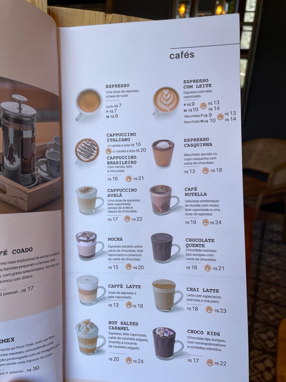 Menu em Café Cultura, Canela