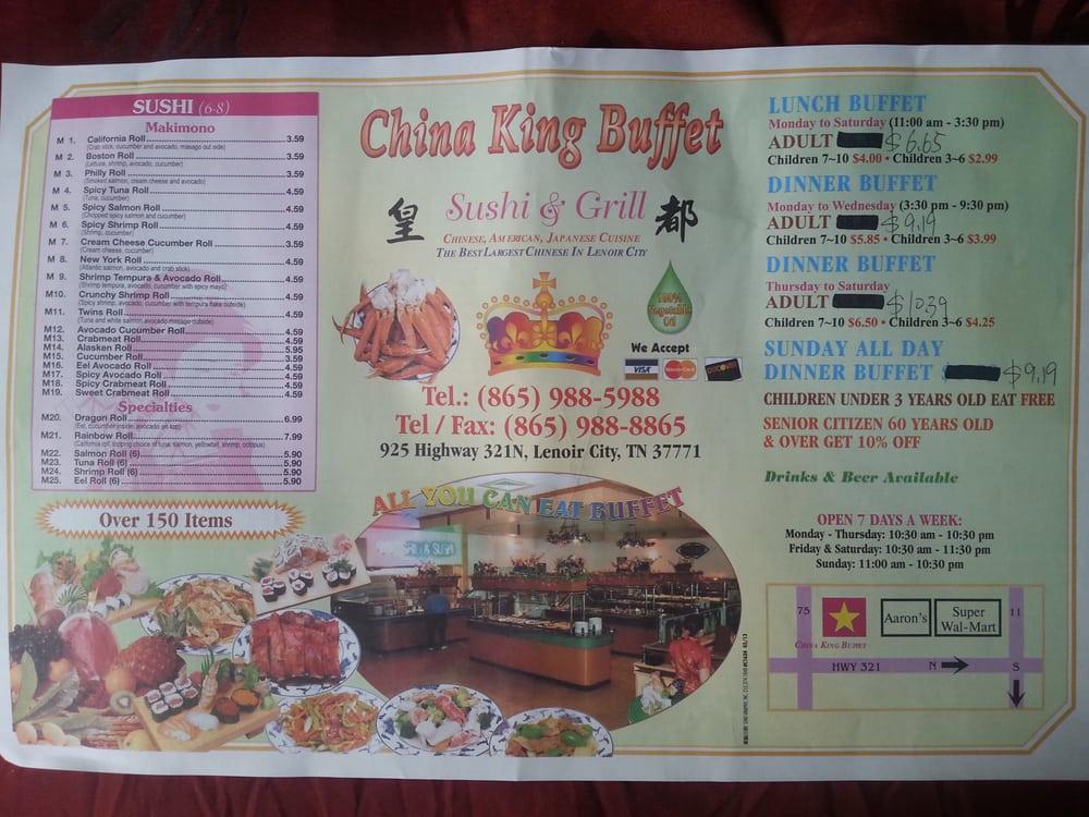 Menu at China King Buffet restaurant, Lenoir City