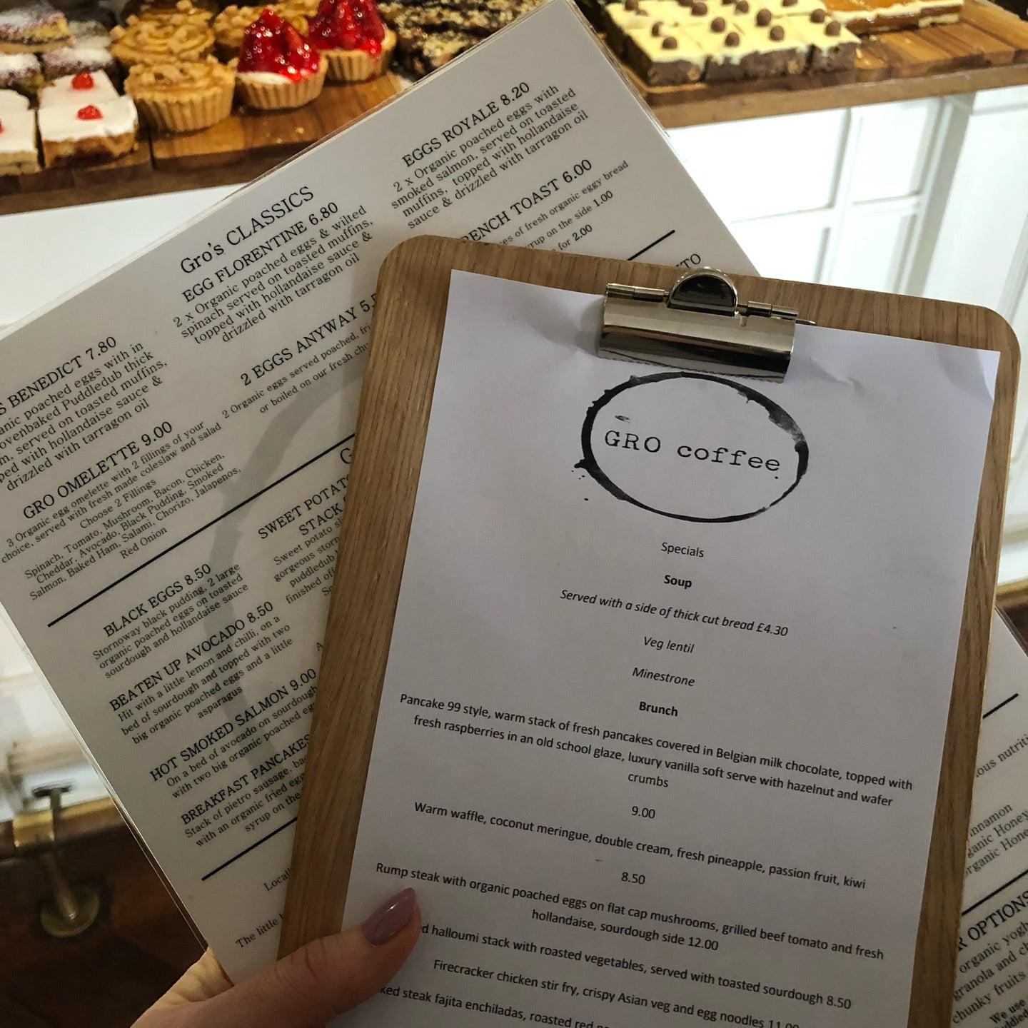 Carta del café GRO Coffee, Irvine