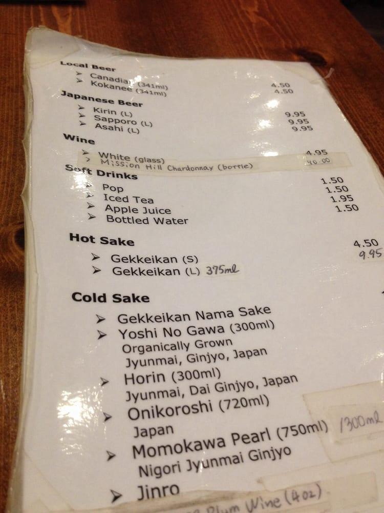 Menu at Hanako Japanese Restaurant, Surrey