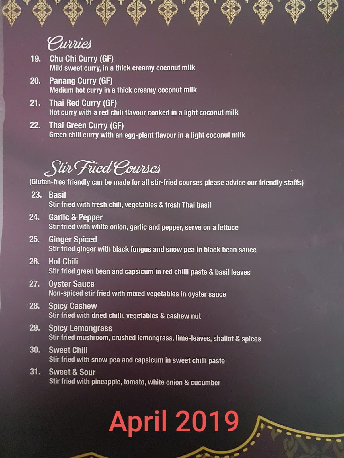 Menu at Manee Siam Thai Restaurant, Goodwood