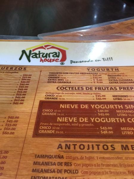 Carta del restaurante Natural House, Matamoros, Av. Gral. Lauro Villar 244