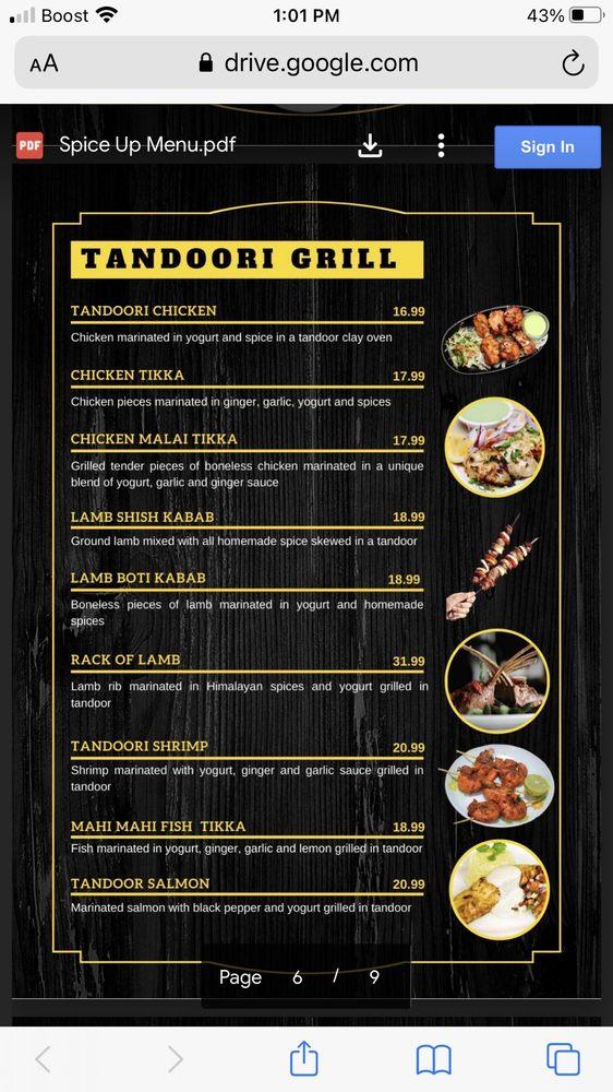 Menu at Spice Up, House of Indian Cuisine restaurant, Honolulu