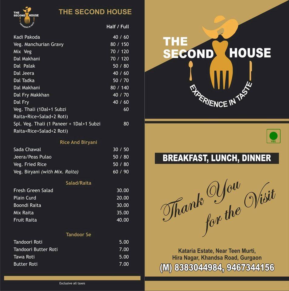 Menu at THE SECOND HOUSE RESTAURANT, Gurugram