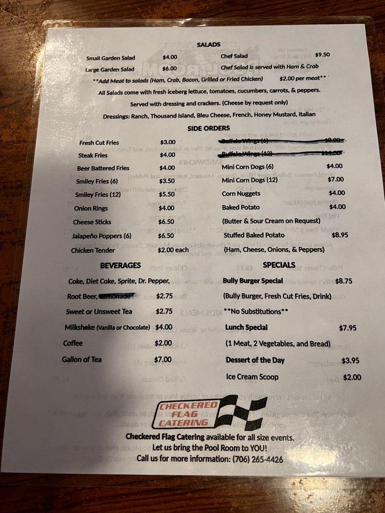 Menu at Dawsonville Pool Room restaurant, Dawsonville