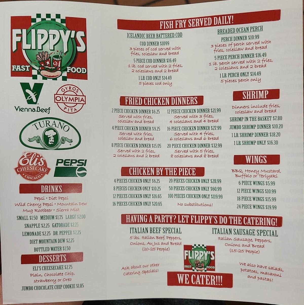 Menu at Flippy's Fast Food, Burlington