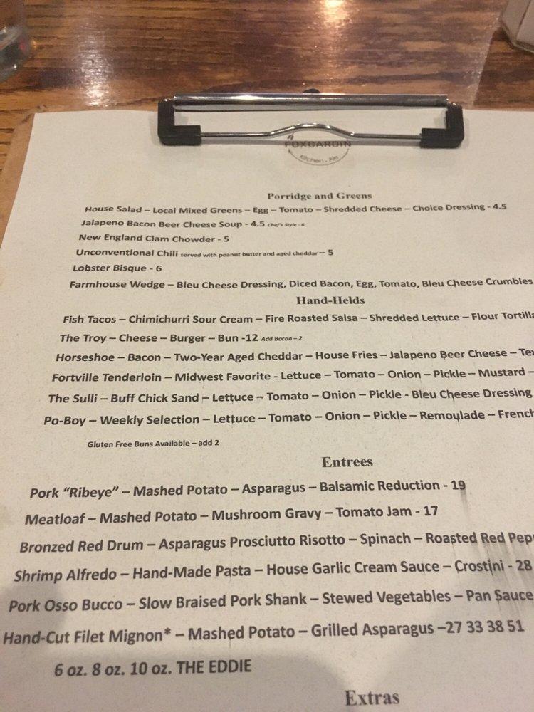 Menu at FoxGardin Kitchen & Ale restaurant, Fortville