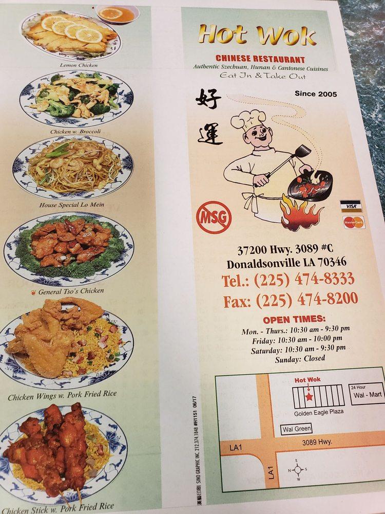 Menu at Hot Wok restaurant, Donaldsonville, Thibaut Dr