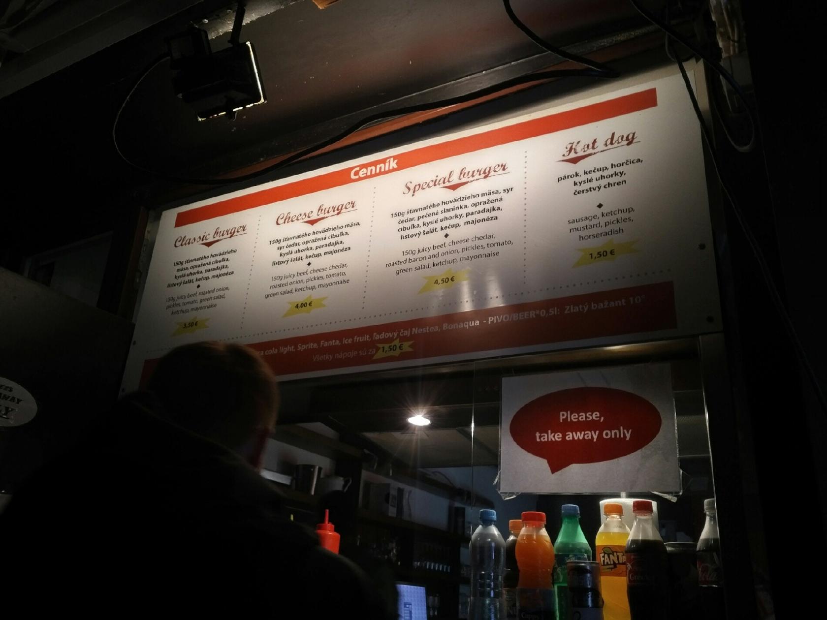 Menu at Minerva fast food, Bratislava