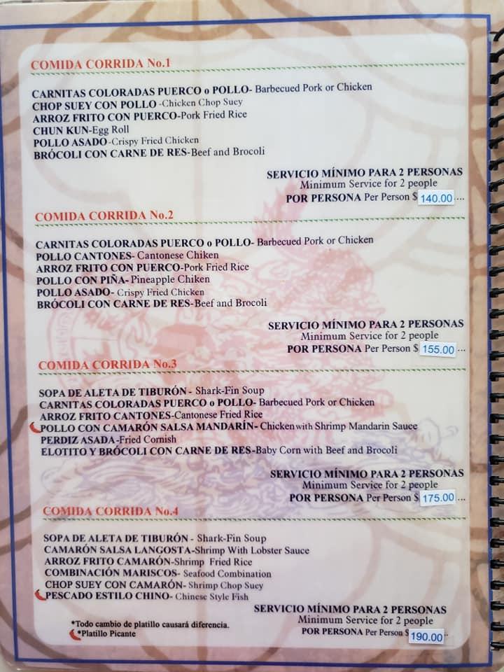 Menu at Restaurant Río Dragon, Mexicali
