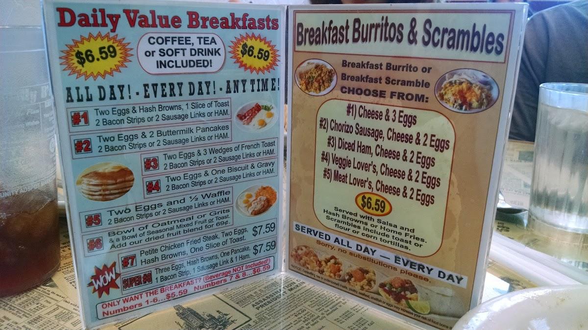 Menu at Sally B's Cafe, Prescott Valley