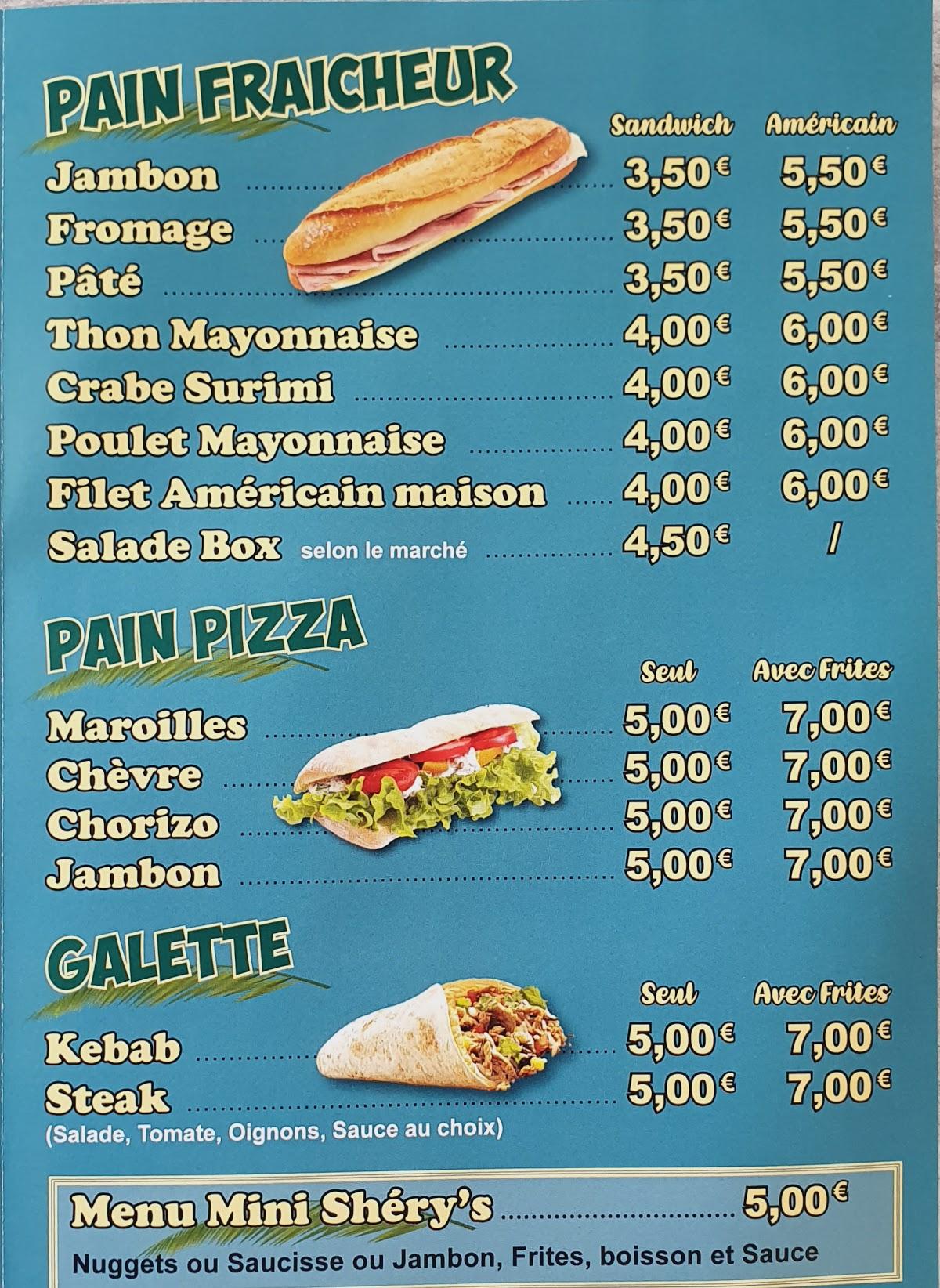 Menu at Shery's Frites restaurant, Courchelettes