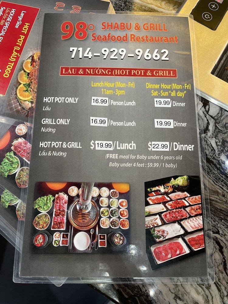 Menu at 98 Shabu+Grill Seafood buffet restaurant, Westminster